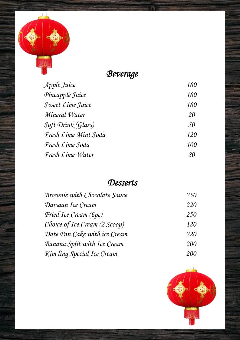 Menu at Kim Ling Specialty Chinese Restaurant, Chennai, AC -2
