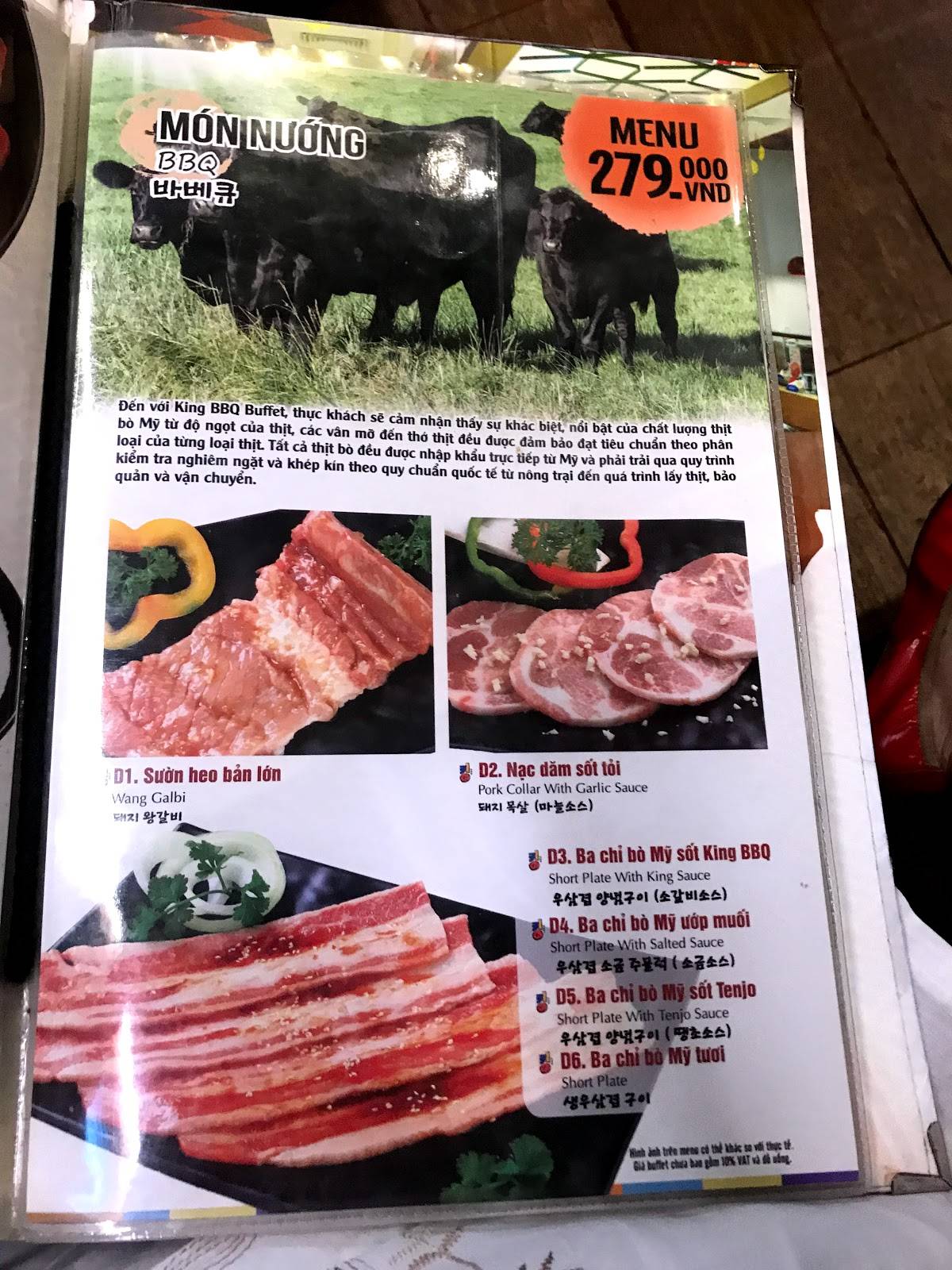 Menu at King BBQ, Ho Chi Minh City, 58C Đ. Cao Thắng