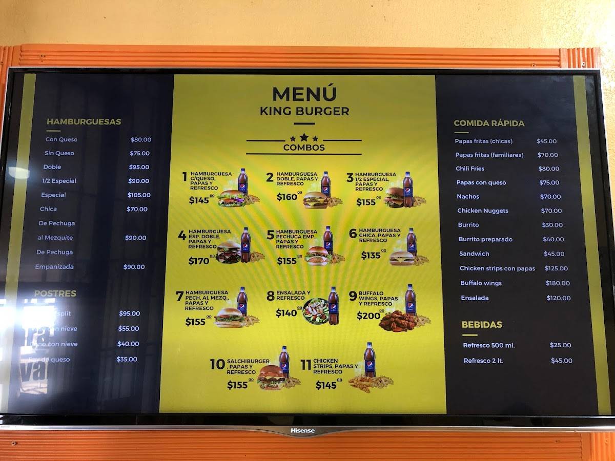 Carta del restaurante King Burger, Ciudad Miguel Alemán