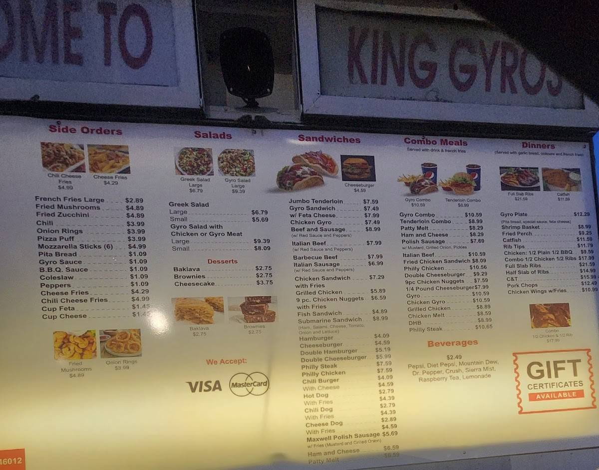 Menu at King Gyros restaurant, Anderson, 915 S Scatterfield Rd