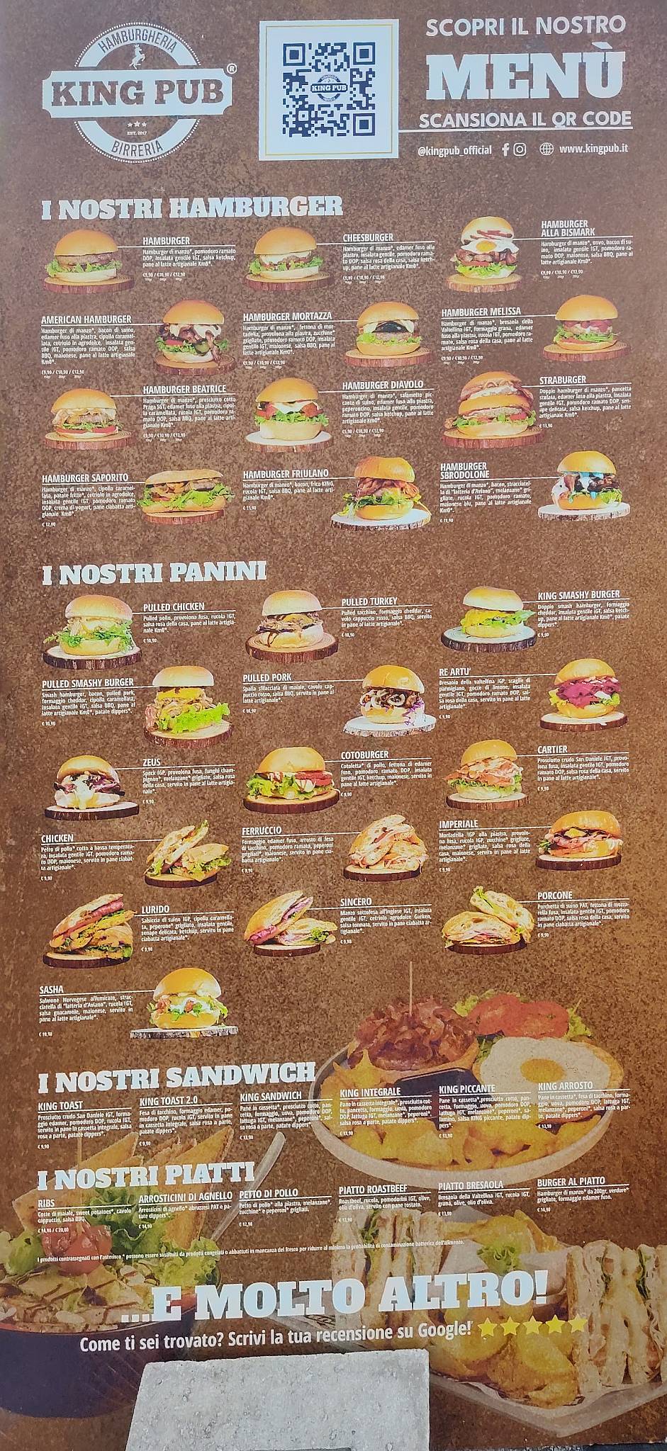 Menu da King Pub, Lignano Sabbiadoro