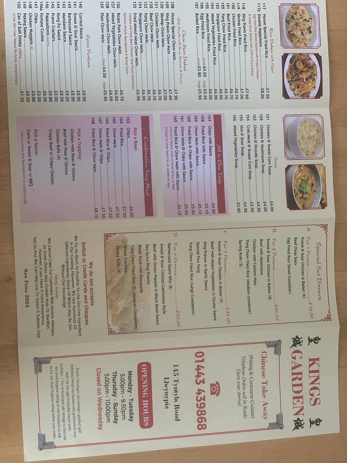 Menu at Kings Garden fast food, Tonypandy