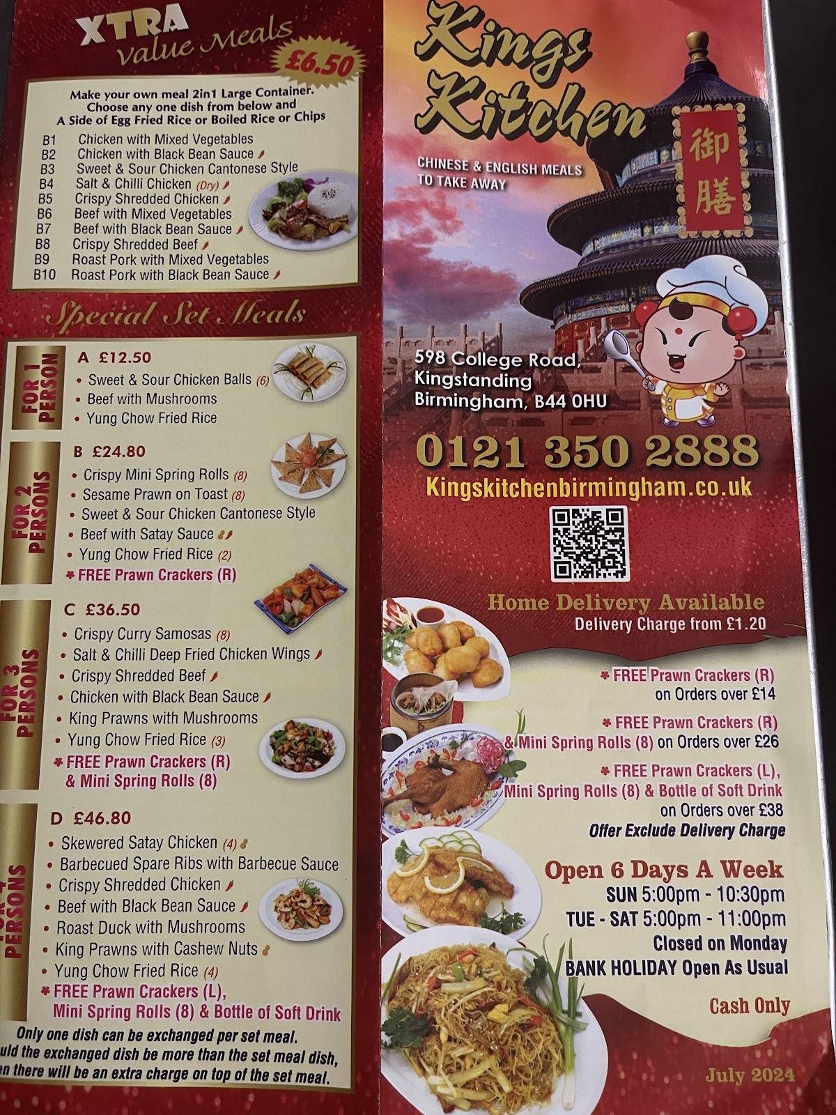 Menu at Kings Kitchen restaurant, Birmingham, 598 College Rd