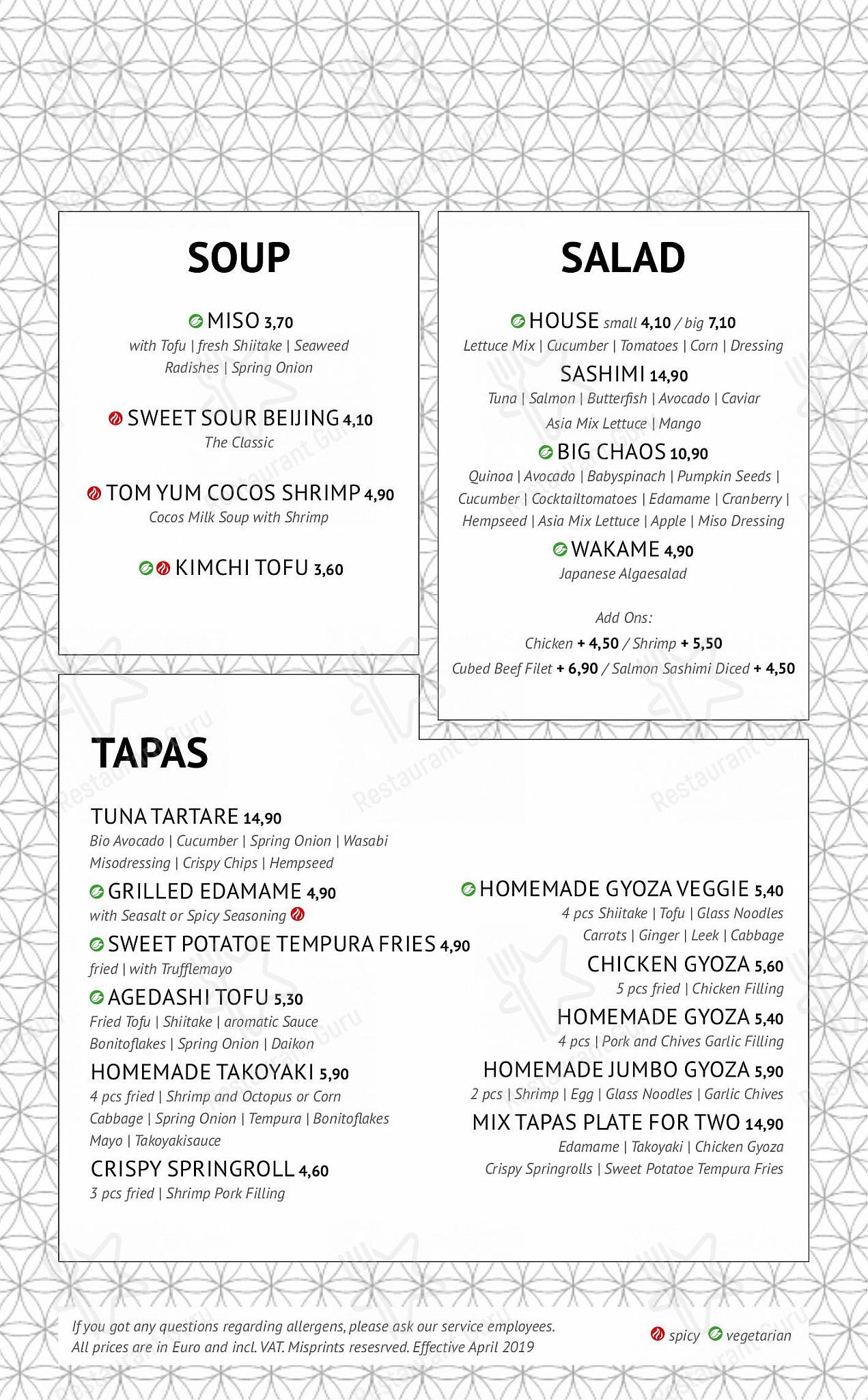 Speisekarte von KitchA - Sticks & Rolls restaurant, Wien