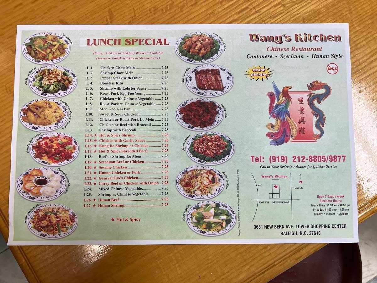 Menu at Wang's Kitchen restaurant, Raleigh, New Bern Ave