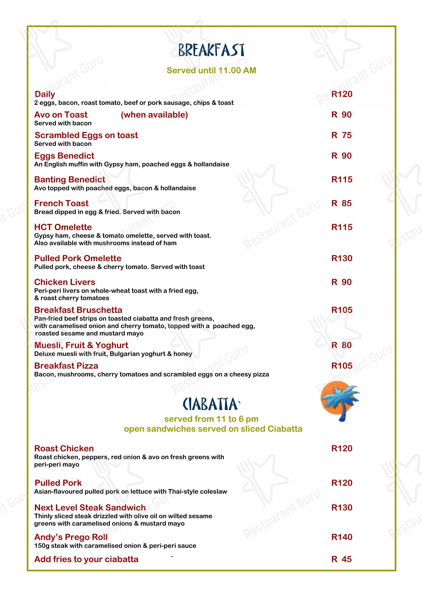 Menu at Kokomo Beach Bar & Restaurant, Langebaan