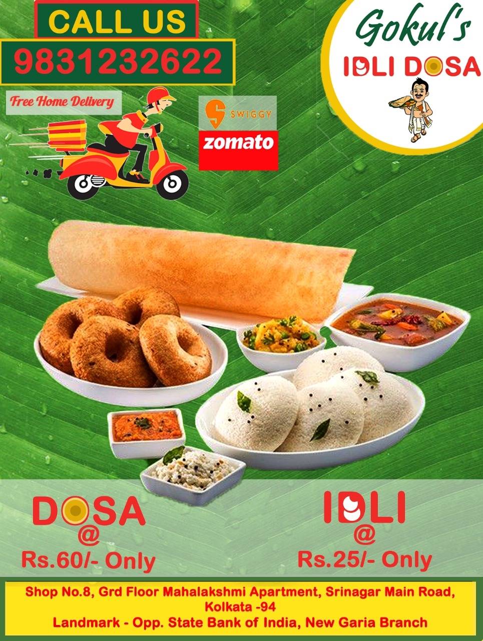 Menu at Gokul's Idli Dosa, Kolkata