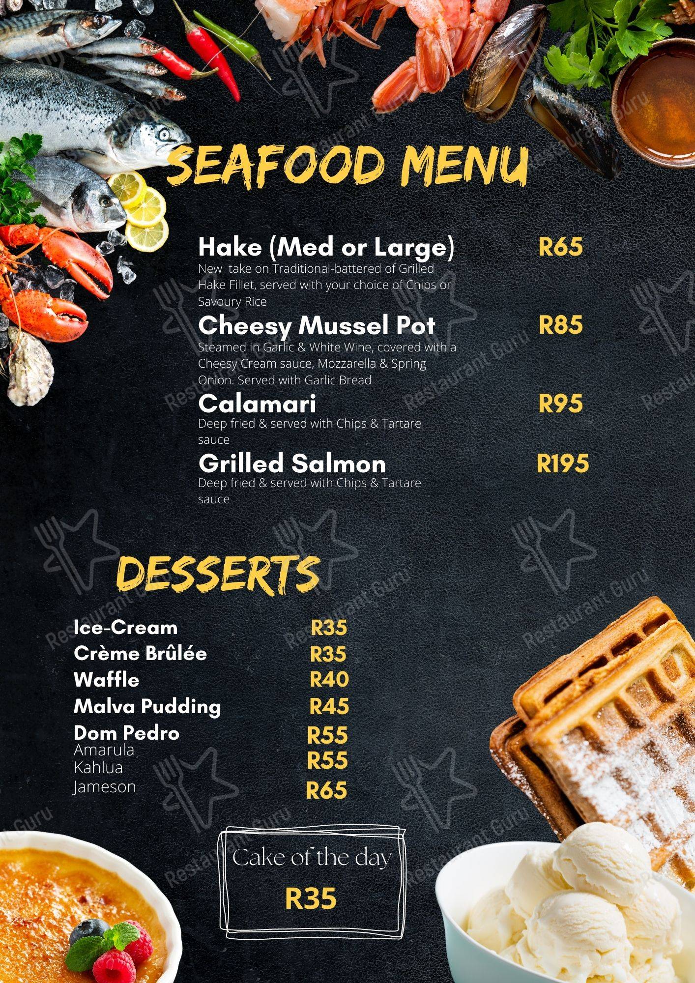 Menu at Kommietjies restaurant, Cradock