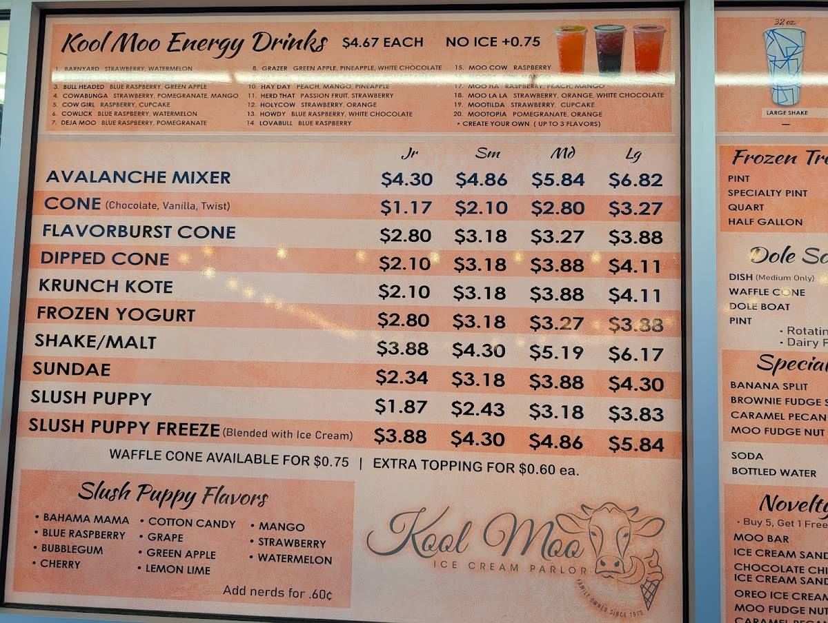Menu at Kool Moo, Cedar Rapids