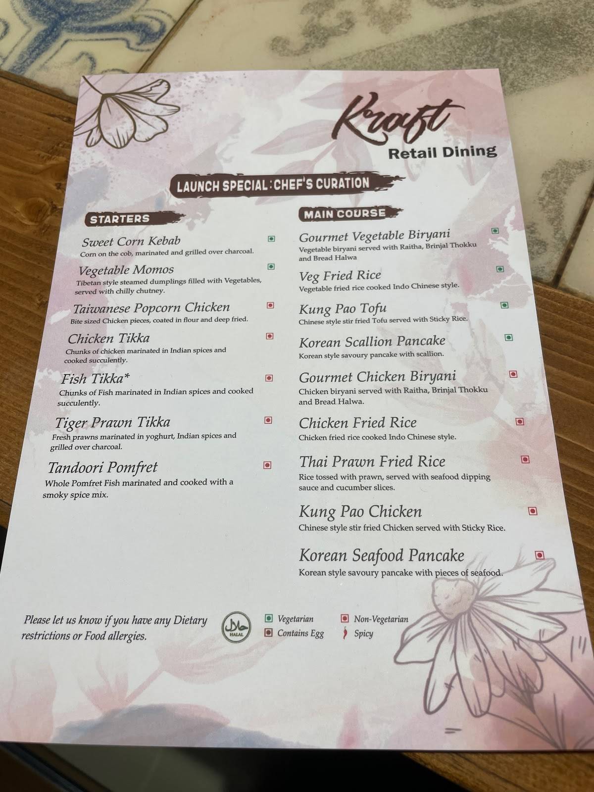 Menu at Kraft Retail Dining, Chennai