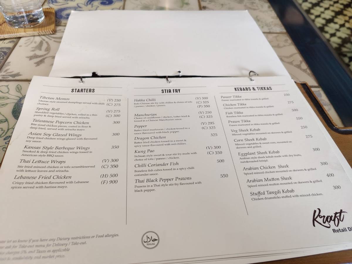 Menu at Kraft Retail Dining, Chennai