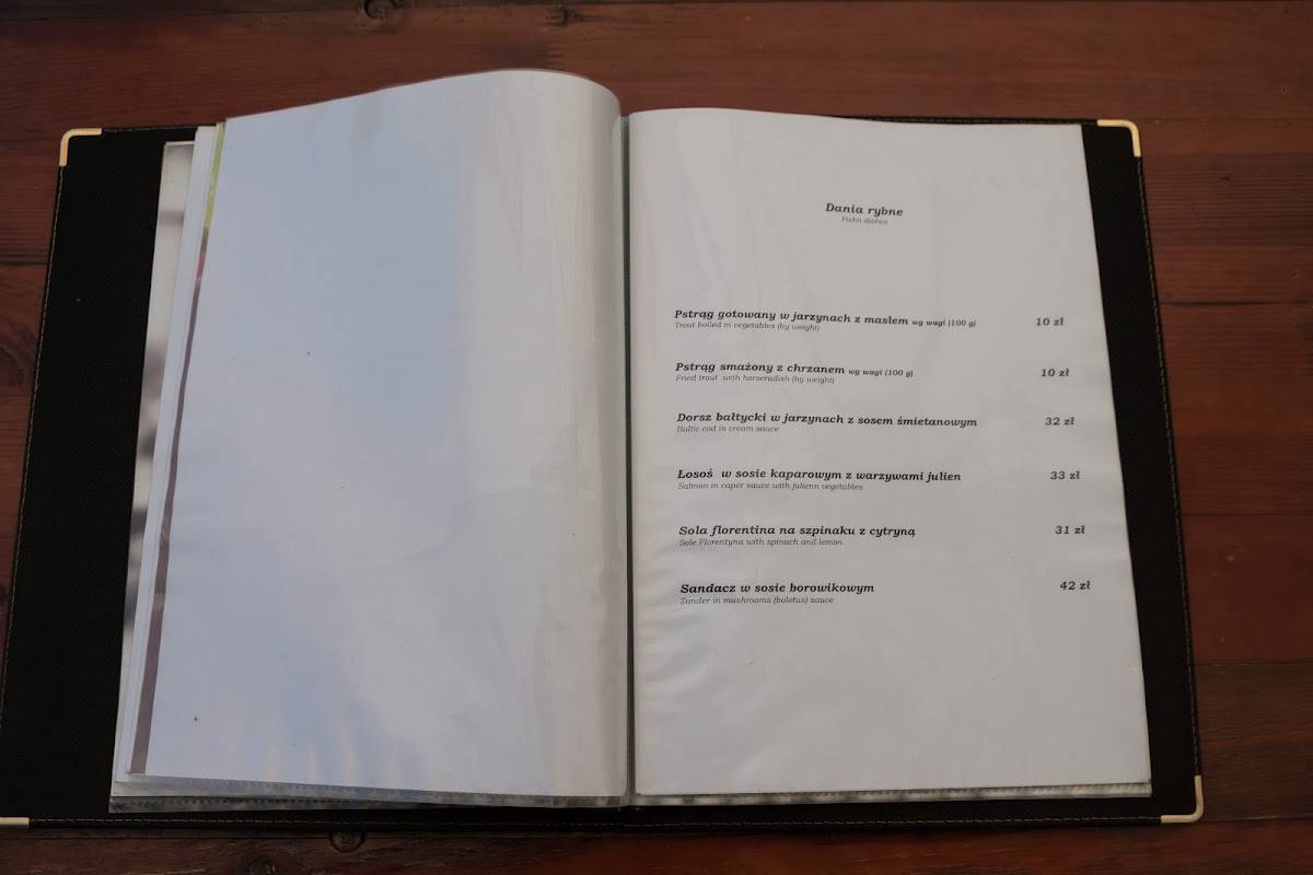 Menu at Orbit restaurant, Kraków