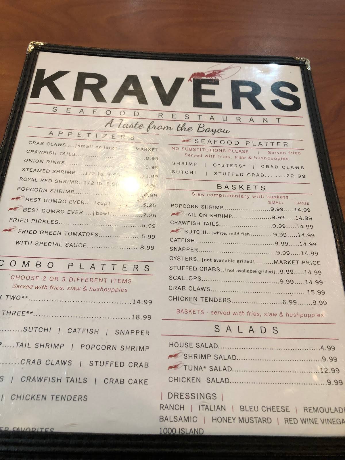 Menu at Kravers Seafood Daphne restaurant, Daphne