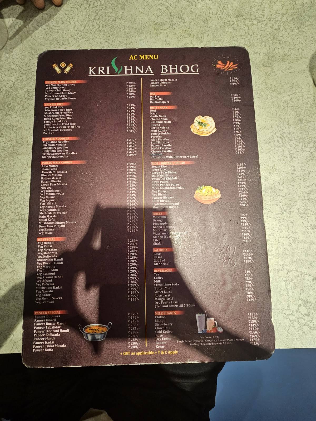 Menu at Krishna Bhog, Navi Mumbai, Krishna Bhog