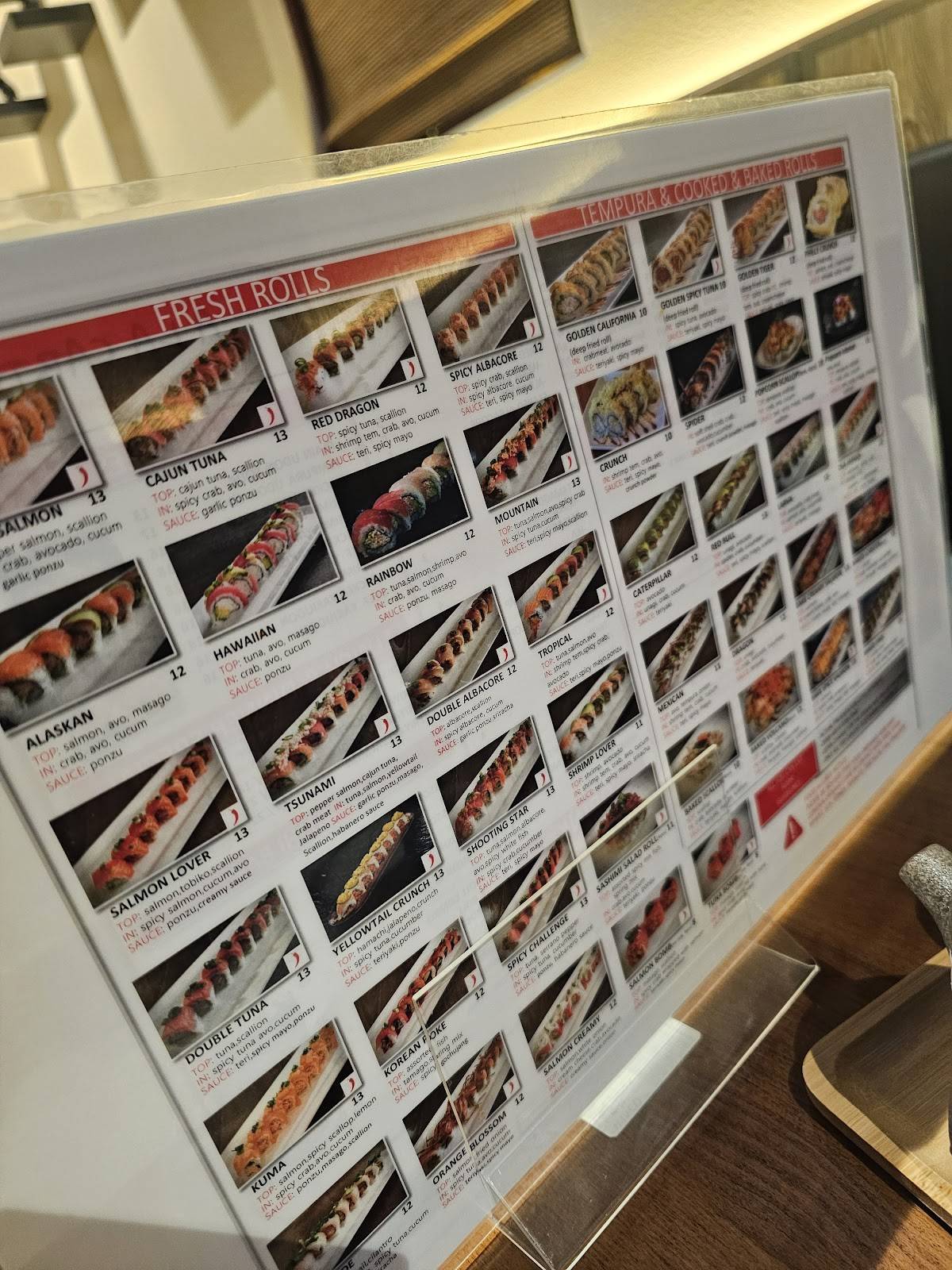Menu at Kuma Sushi restaurant, Reno