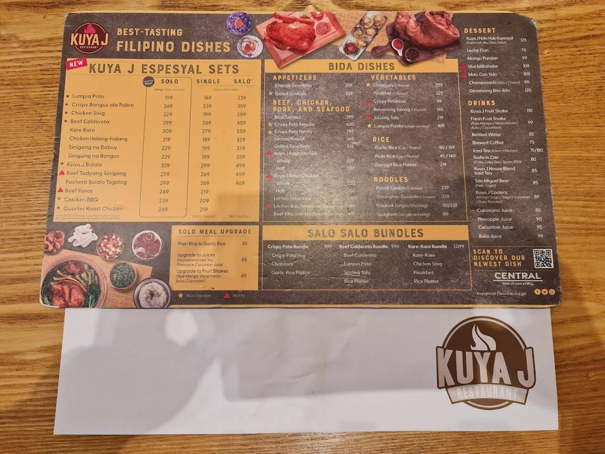 Menu at Kuya J Restaurant SM North EDSA Annex, Quezon City