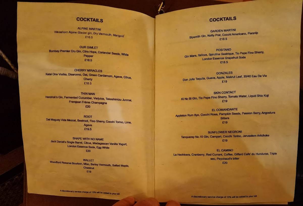Menu at Kwãnt Mayfair pub & bar, London