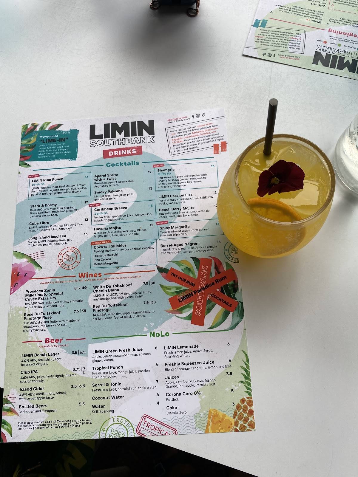 Menu at LIMIN SOUTHBANK restaurant, London