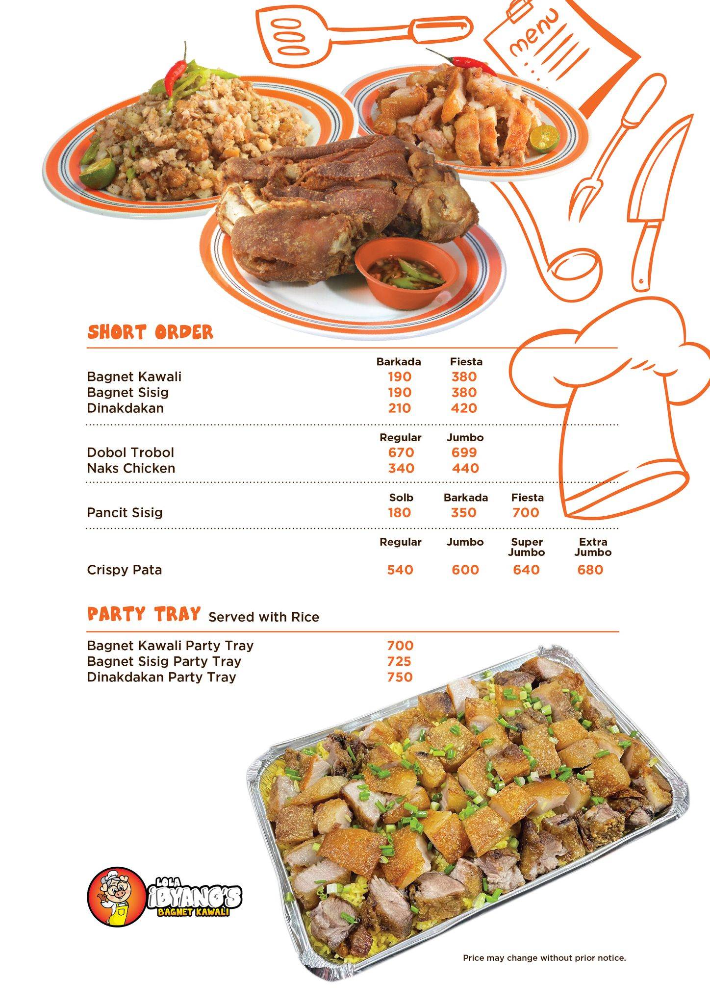 Carta del restaurante LOLA IBYANG'S BAGNET, Marilao