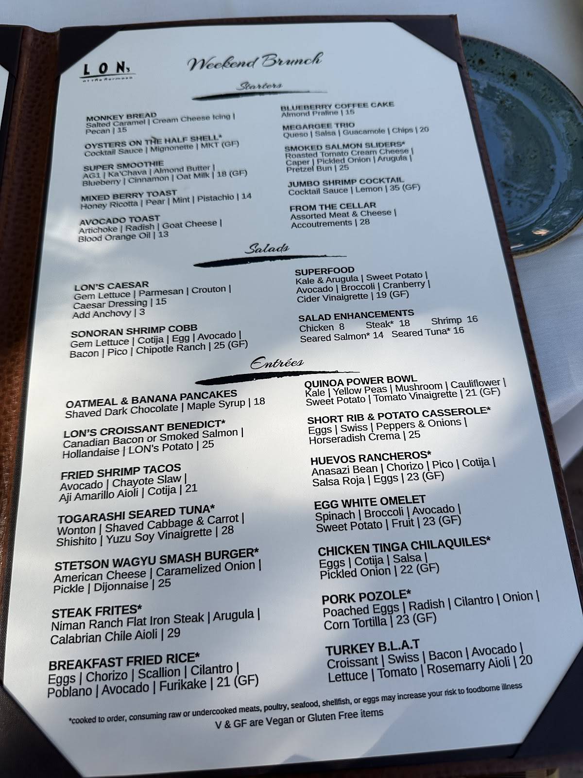 Menu at LON’s at The Hermosa Inn pub & bar, Paradise Valley