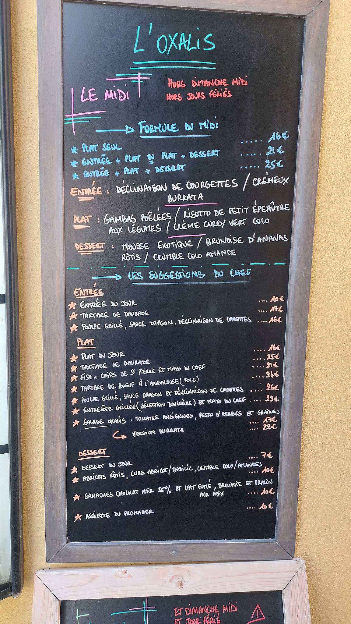 Menu au L'Oxalis restaurant, Saint-Paul-Trois-Châteaux