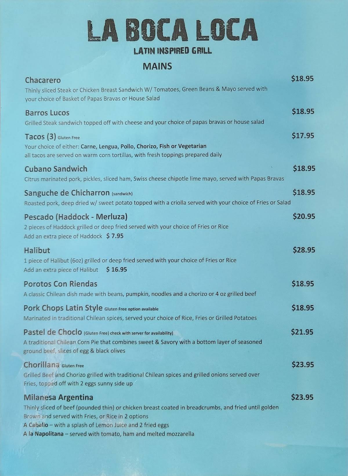 Menu at La Boca Loca - Latin Inspired Grill restaurant, Edmonton