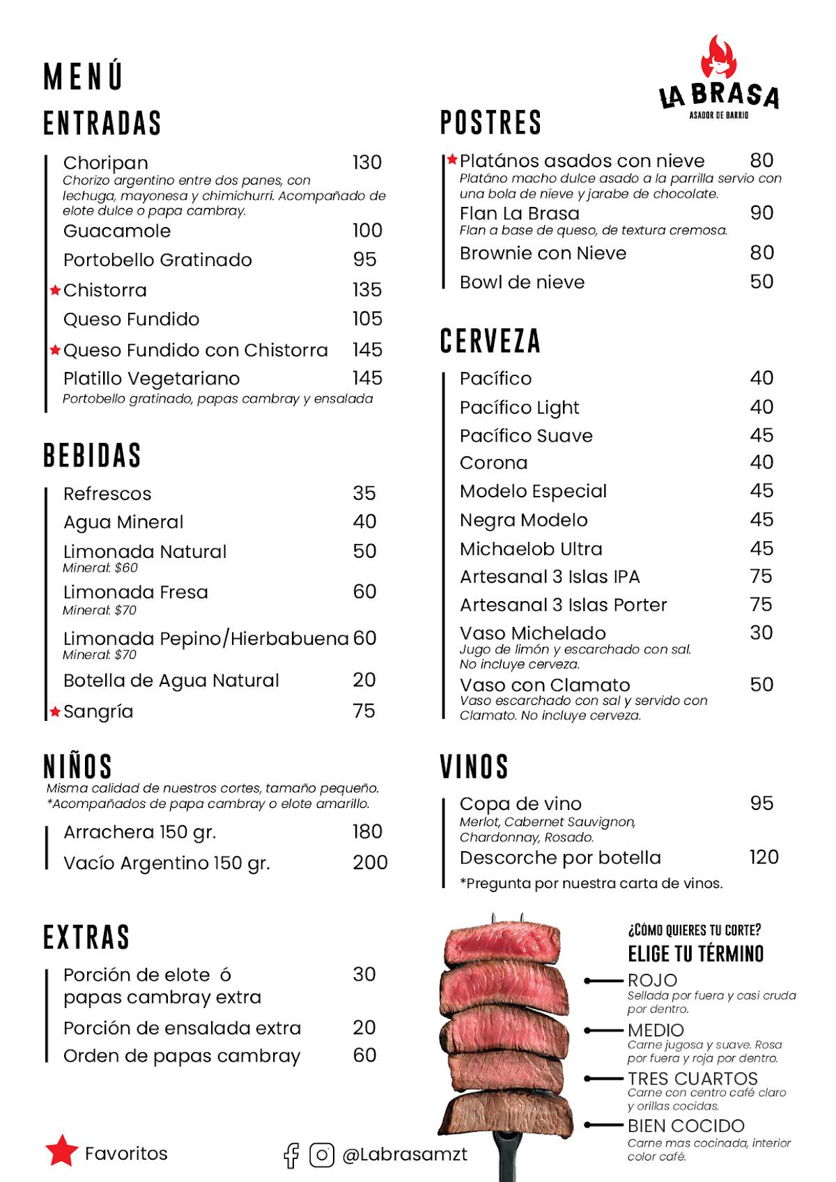 Carta de La Brasa - Asador de Barrio, Mazatlán