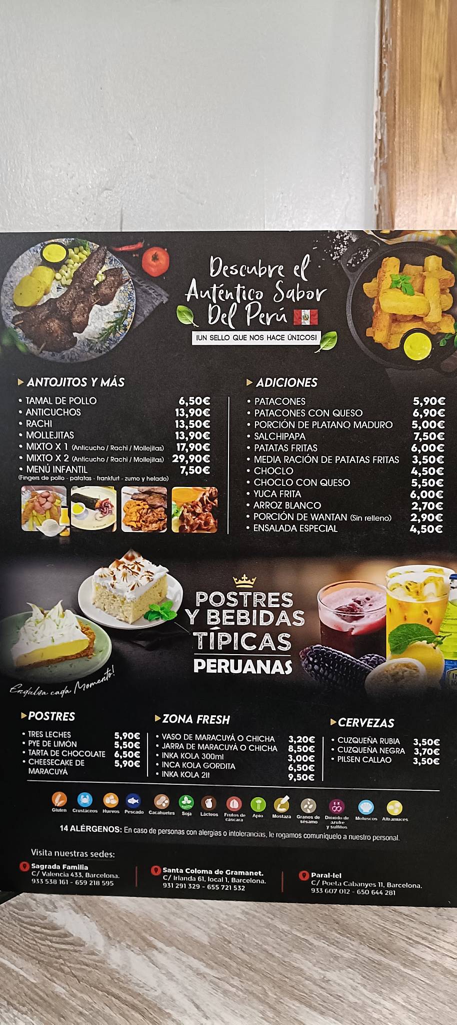 Carta del restaurante La Brasa Roja, Barcelona, Carrer del València