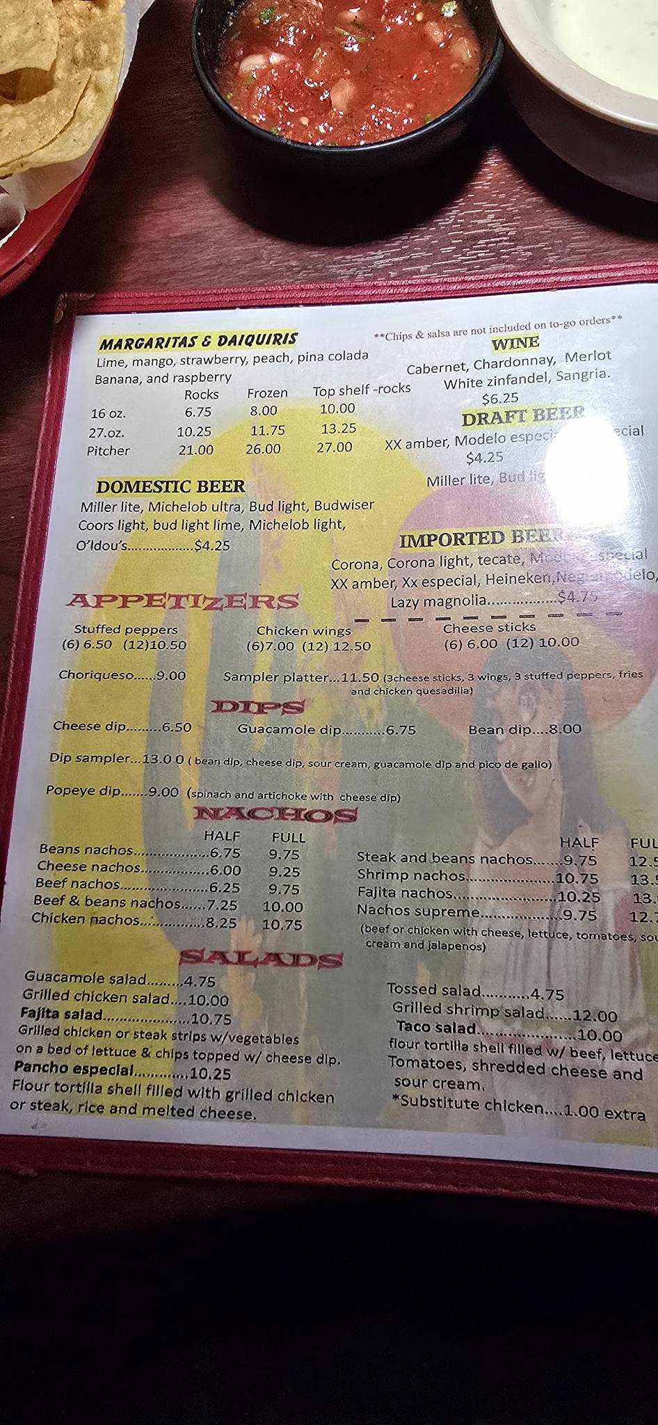 Menu at La Chula Mexican Restaurant, Bay Saint Louis, 829 US-90