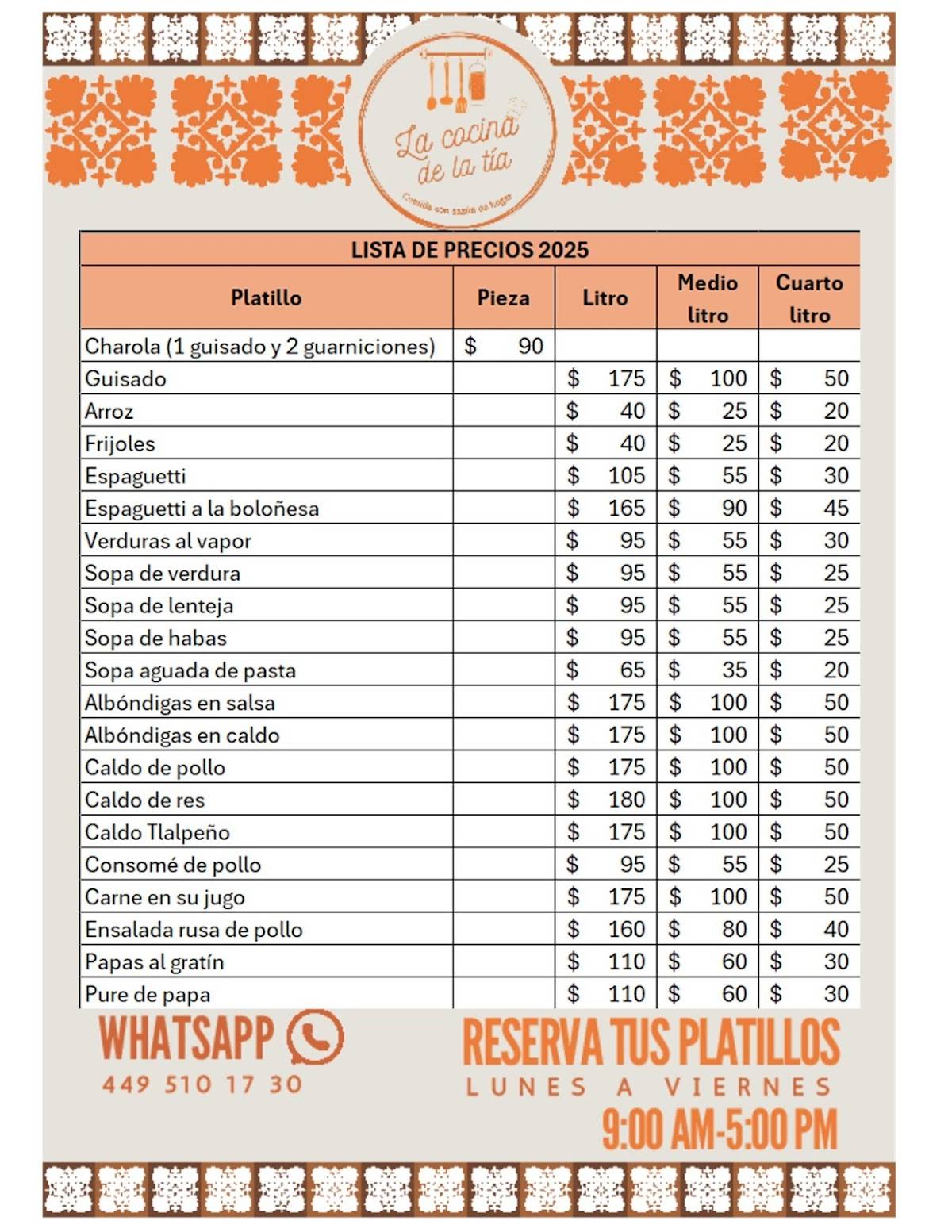 Menu at La Cocina de La Tia restaurant, Jesús María