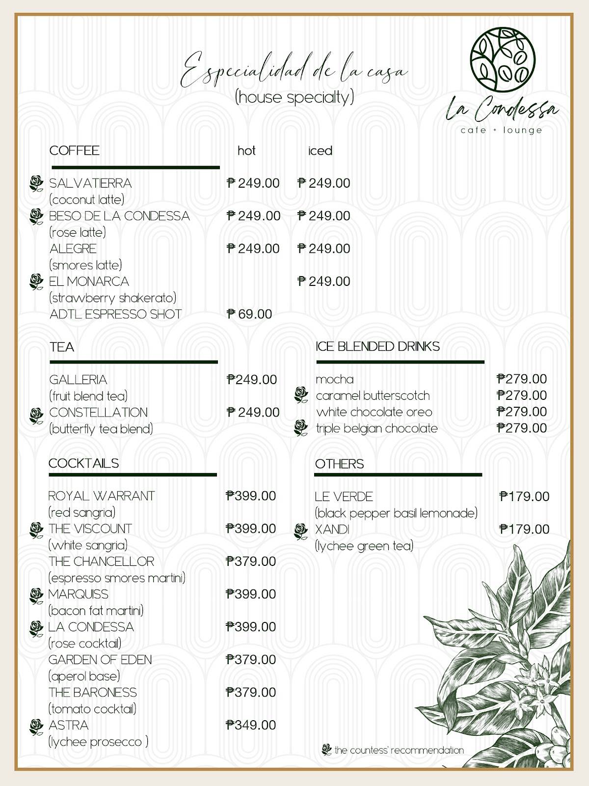 Menu at La Condessa Cafe and Lounge, Quezon City