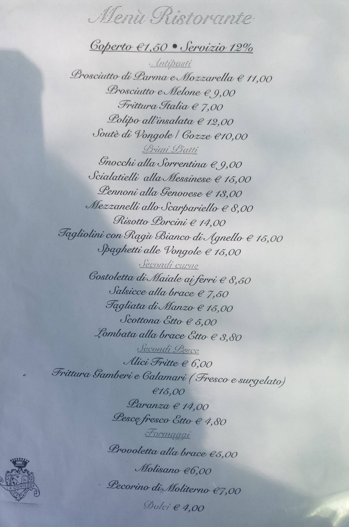 Menu da La Contessa pizzeria, Napoli