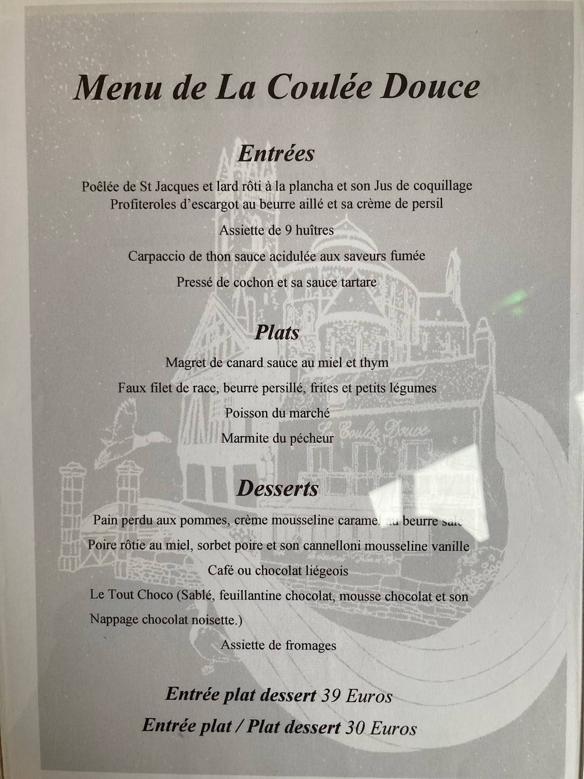 Menu au La Coulée Douce restaurant, Quimperlé