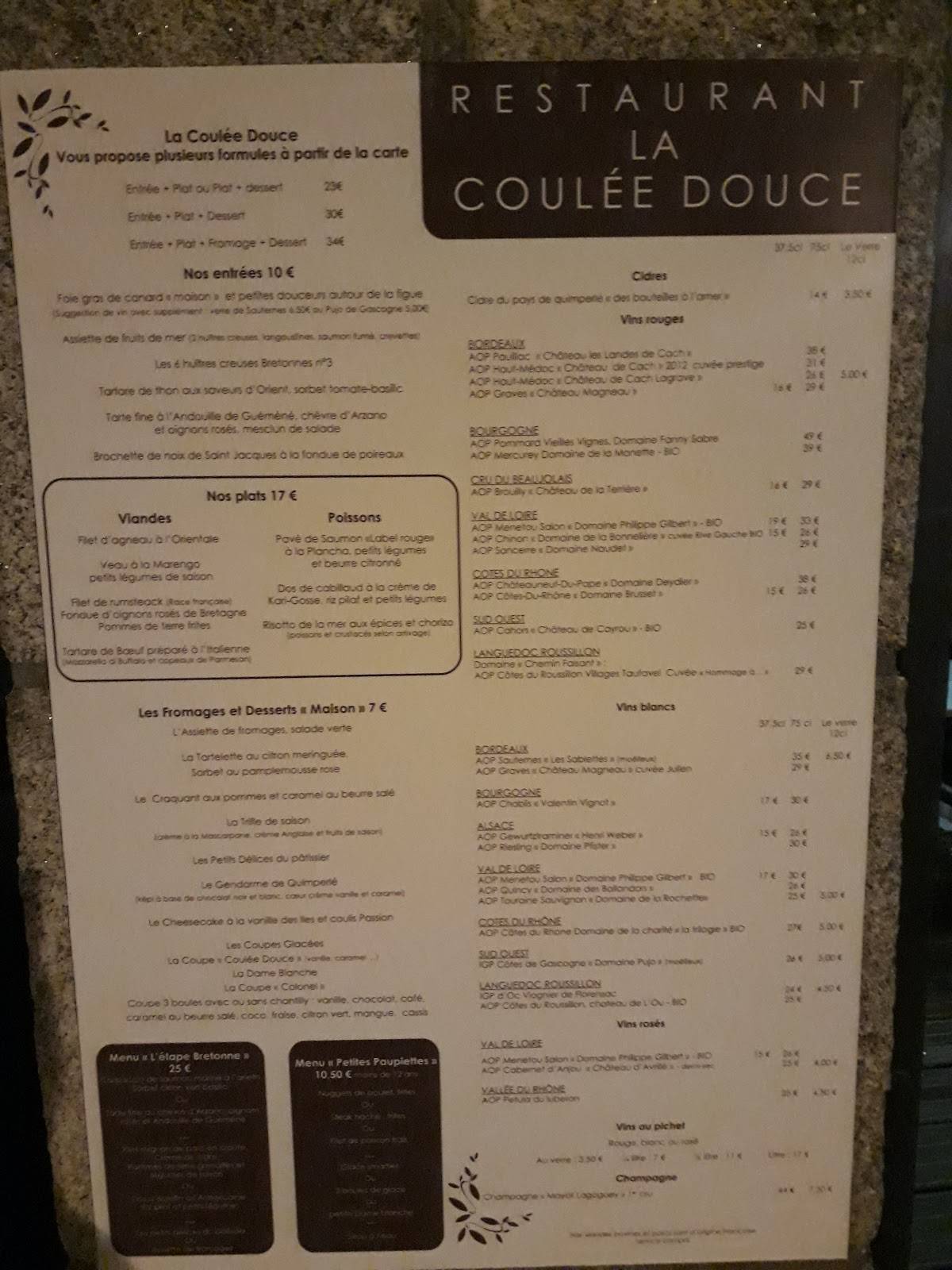 Menu au La Coulée Douce restaurant, Quimperlé
