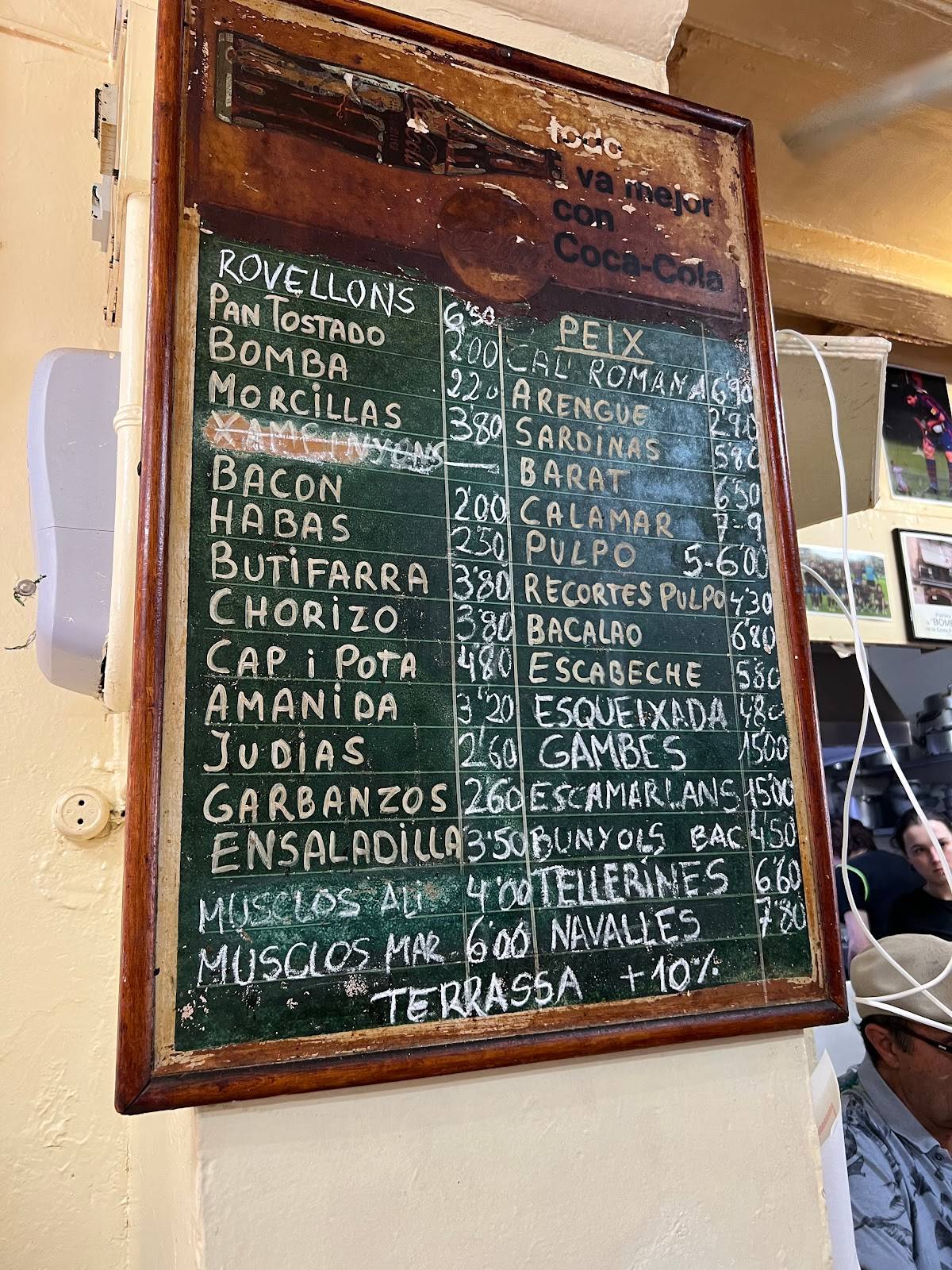 Menu at La Cova Fumada pub & bar, Barcelona