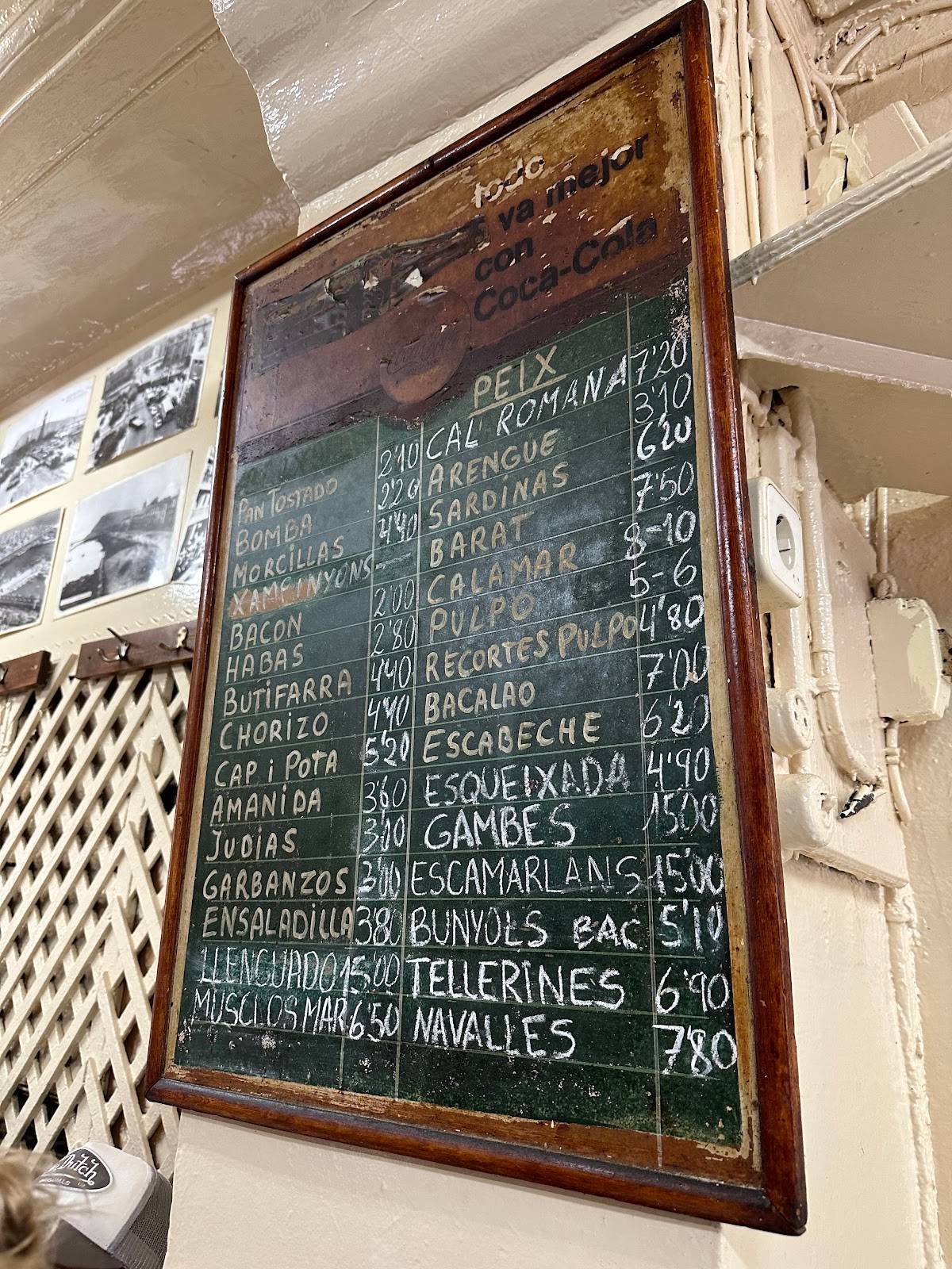 Menu at La Cova Fumada pub & bar, Barcelona