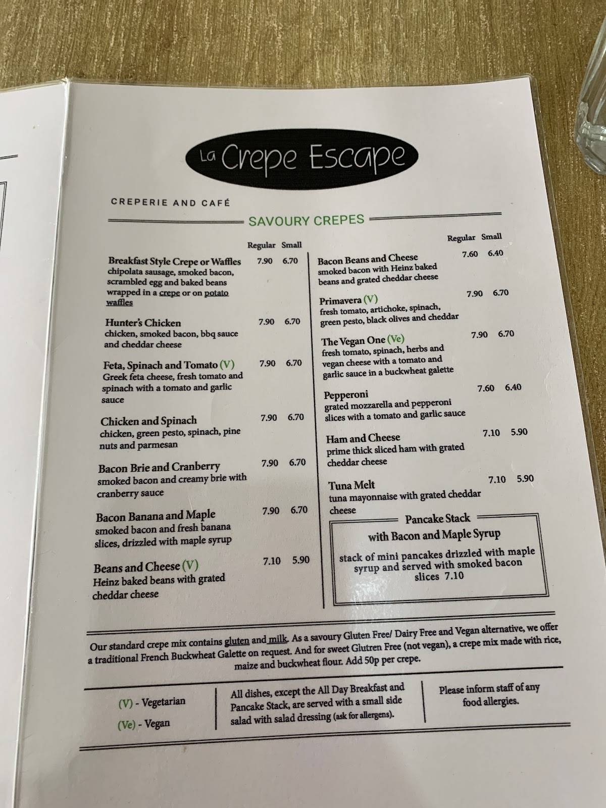 Menu at La Crepe Escape cafe, Princes Risborough