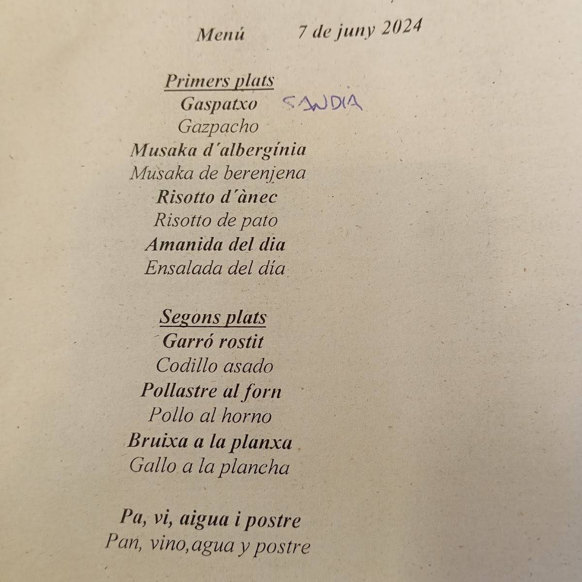 Carta del pub y bar La Cuineta Del Polígon, Mataró