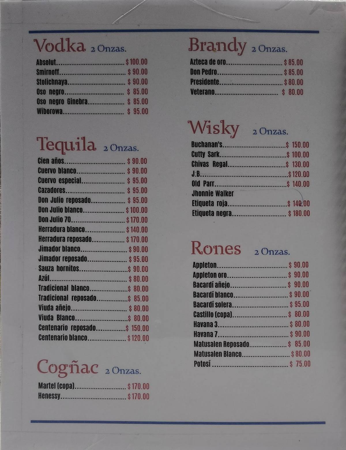 Carta del pub y bar La Faena, Ciudad del México, C. del Venustiano ...