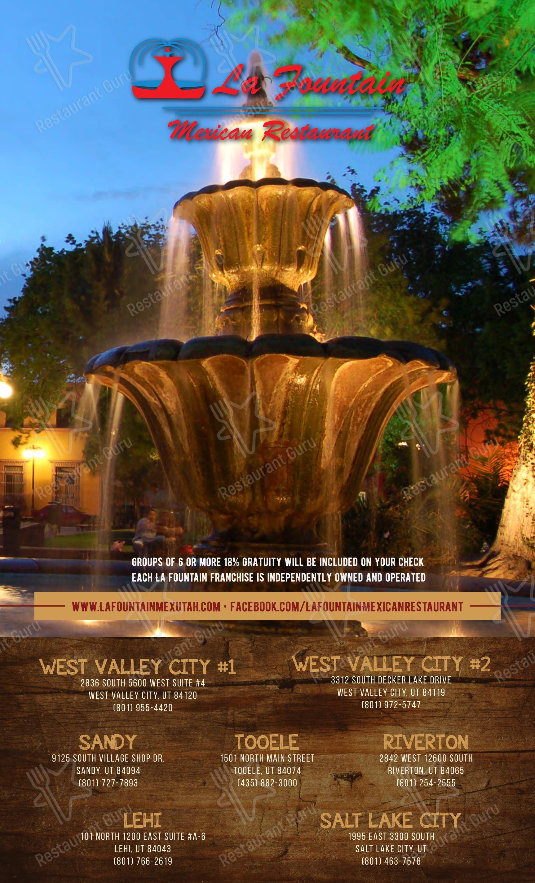 Menu at La Fountain Méxican Restaurant, West Valley City, S Decker Lake Dr
