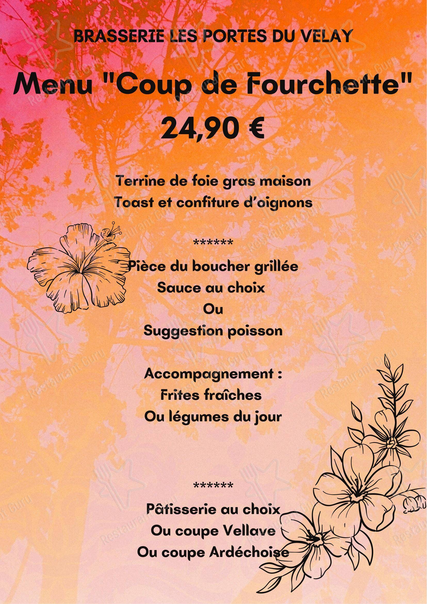Menu au Brasserie les portes du Velay - La Fourchette Auvergnate ...
