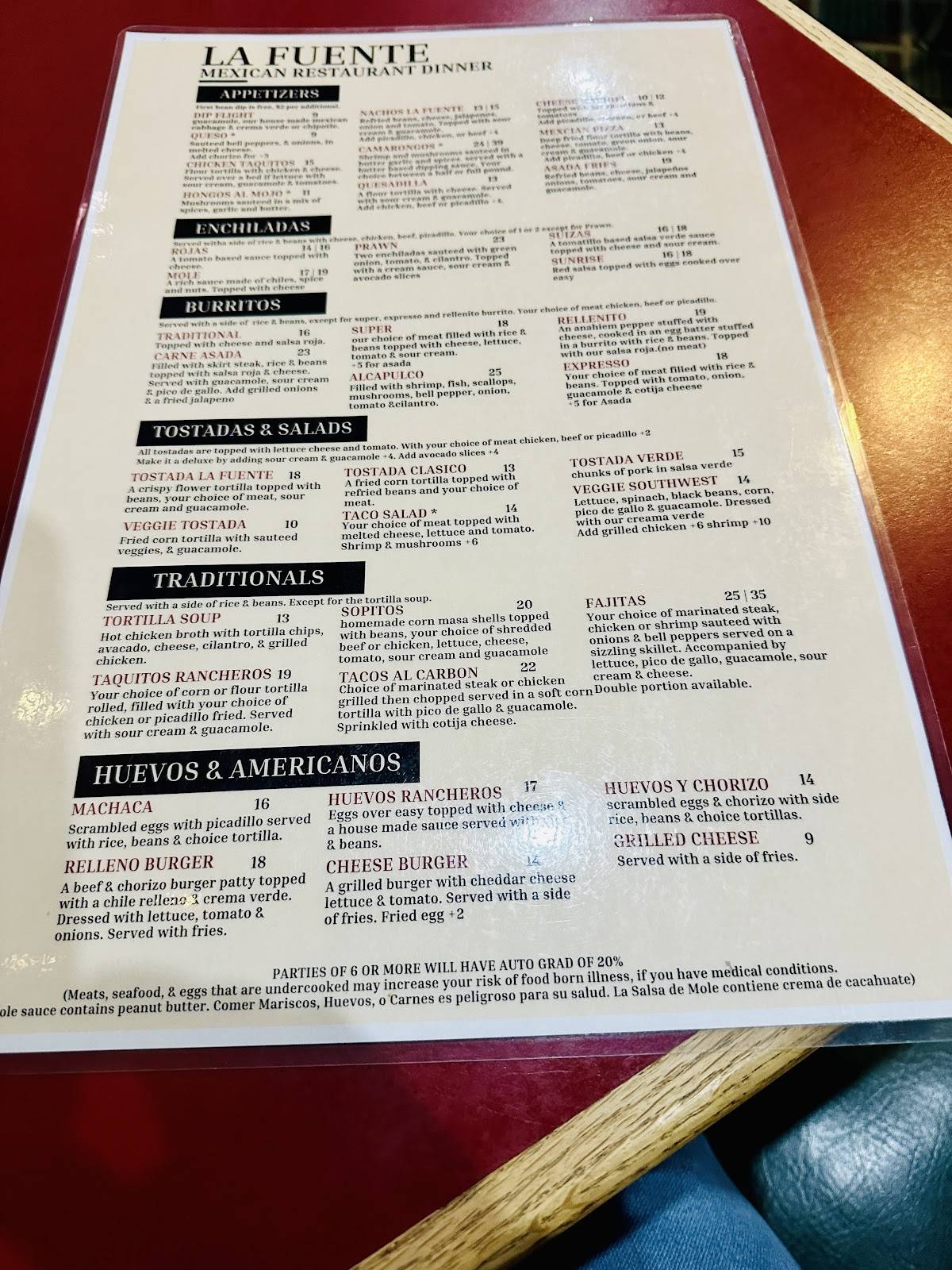 Menu at La Fuente restaurant, Renton, SE Petrovitsky Rd