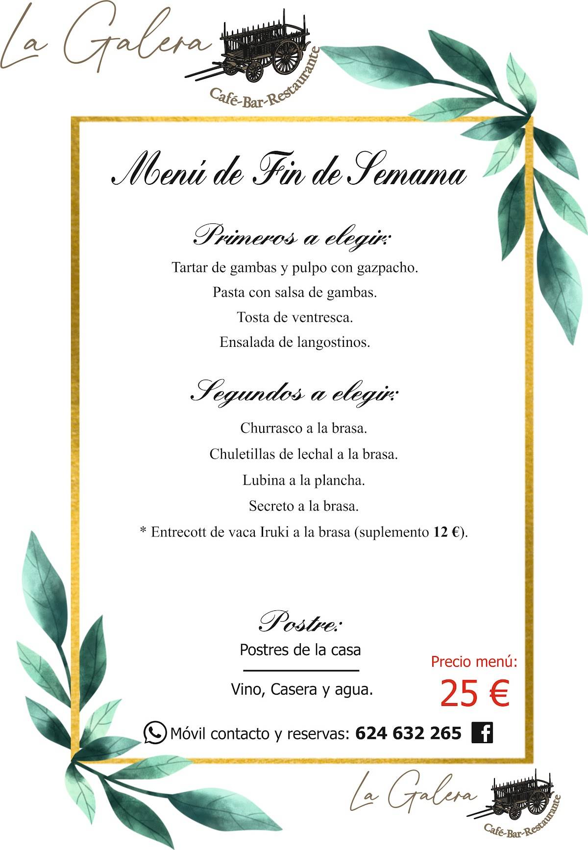 Menu at La Galera Cafe Bar Restaurante Asador, Consuegra