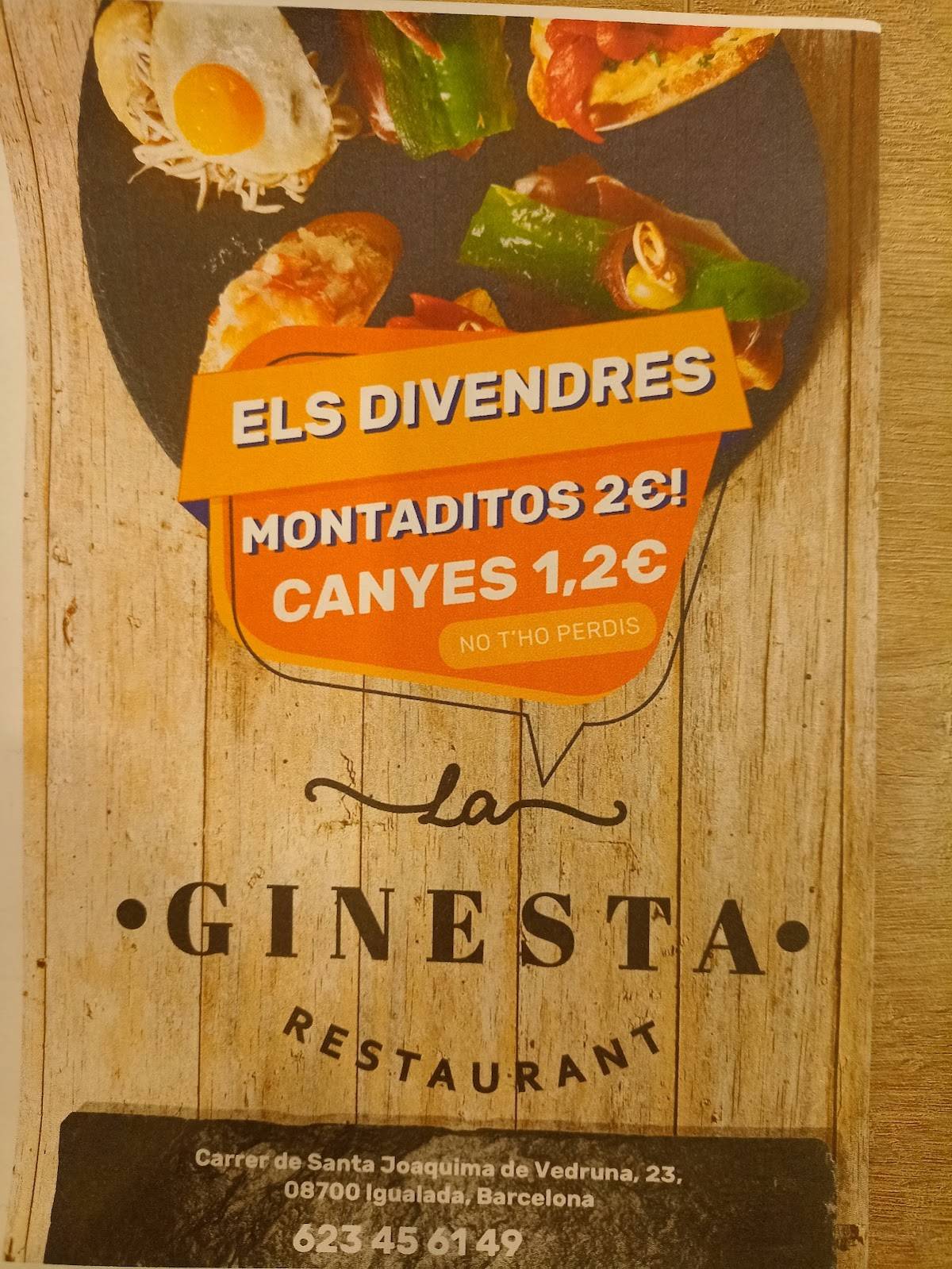 Carta del restaurante La Ginesta, Igualada