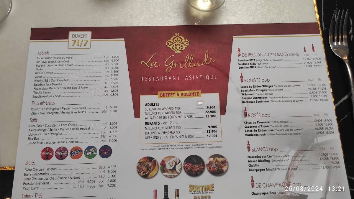 Menu au La Grillade restaurant, Monéteau