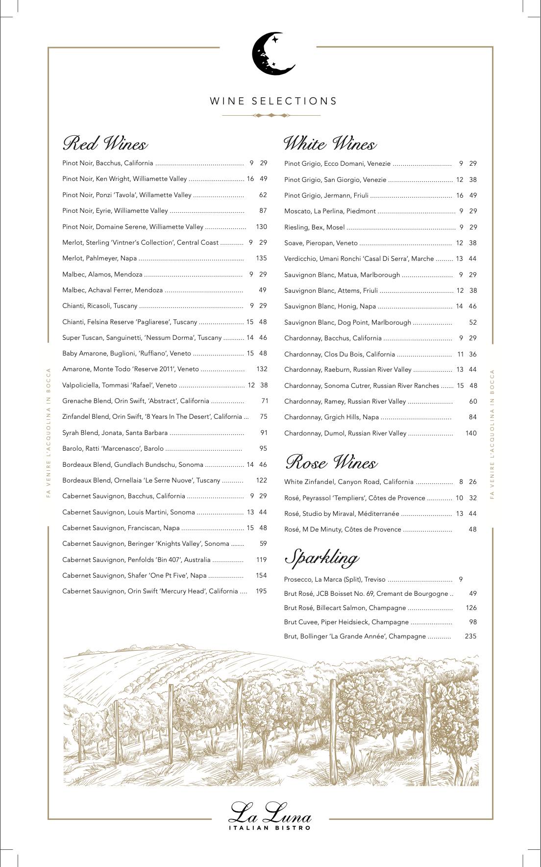 Menu at La Luna Italian Bistro & Bar, Boca Raton