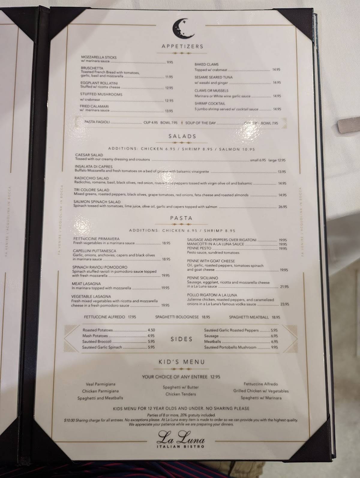 Menu at La Luna Italian Bistro & Bar, Boca Raton