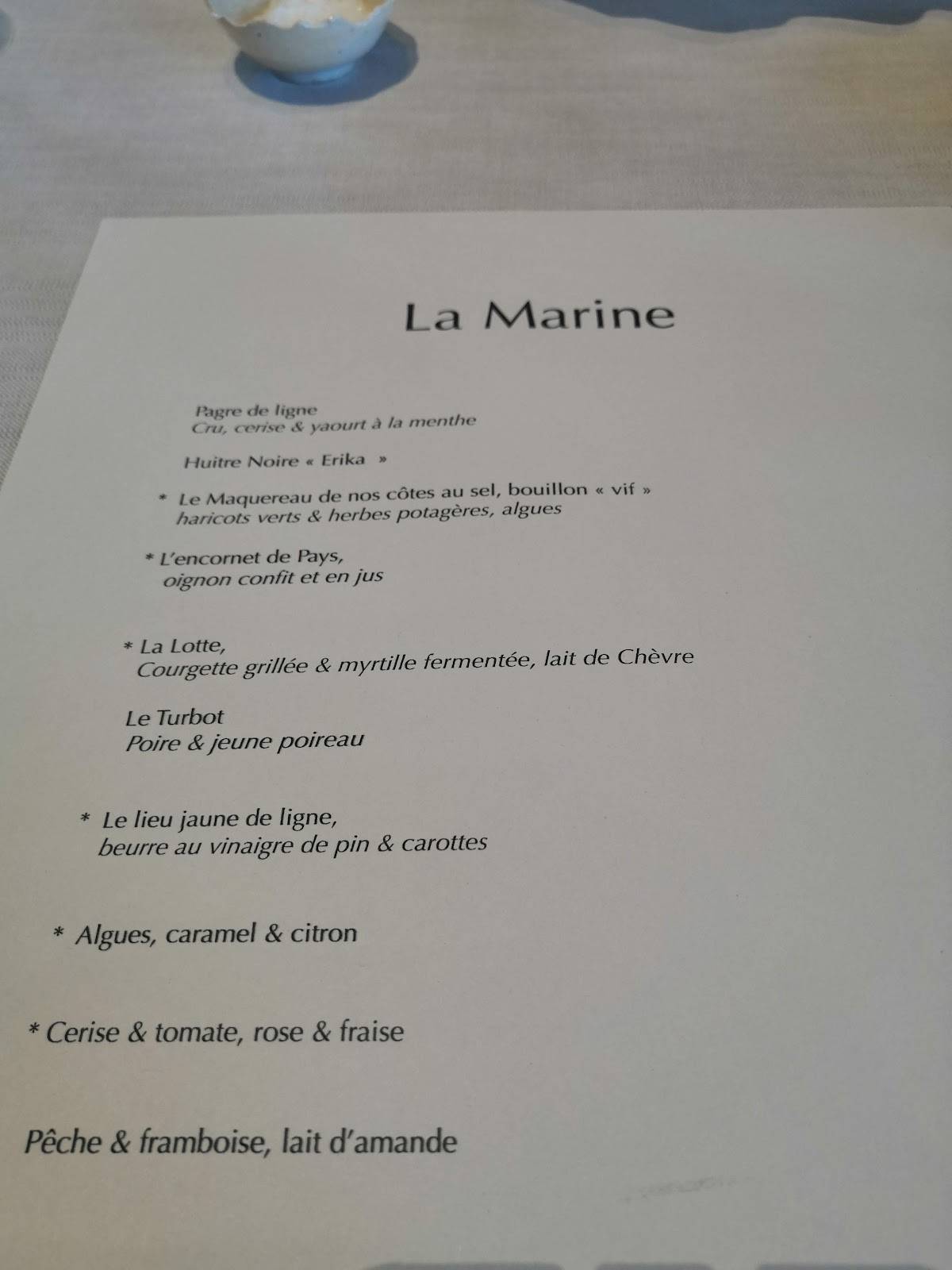 Menu au La Marine restaurant, Noirmoutier-en-l'Île
