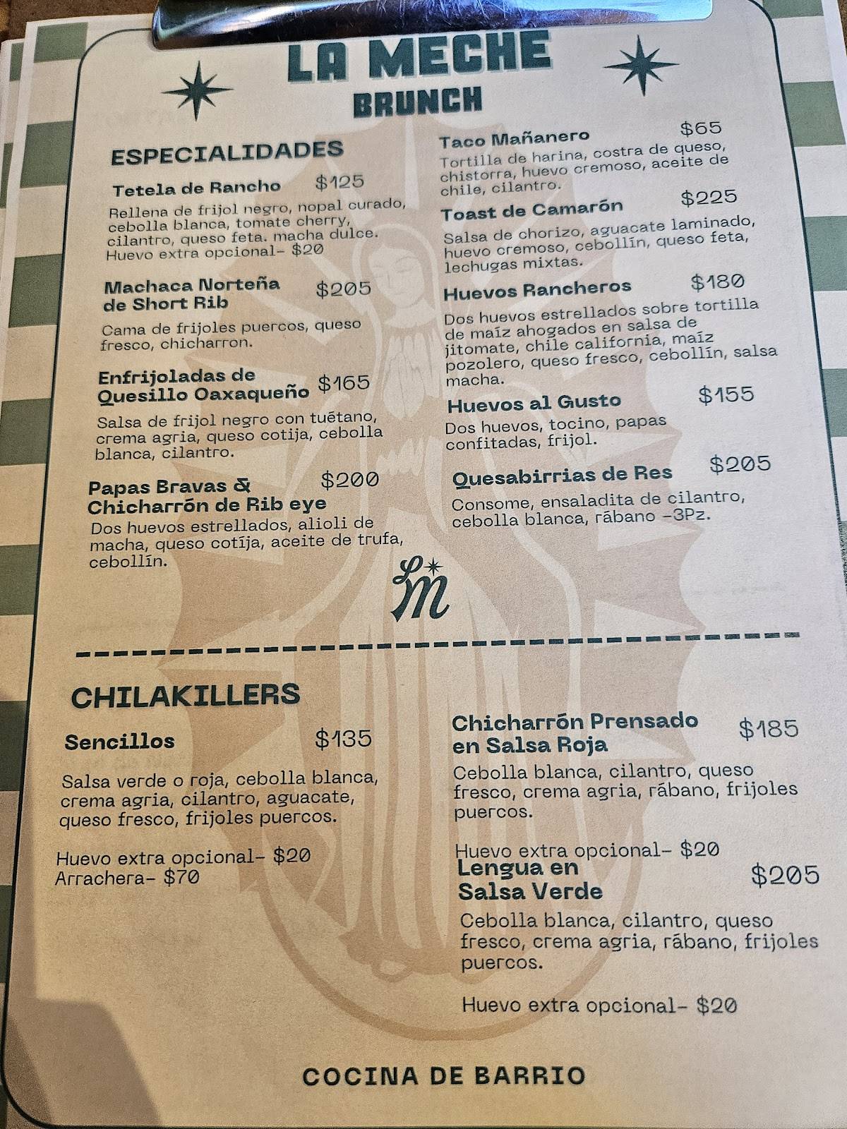 Menu at La Meche restaurant, Mexicali