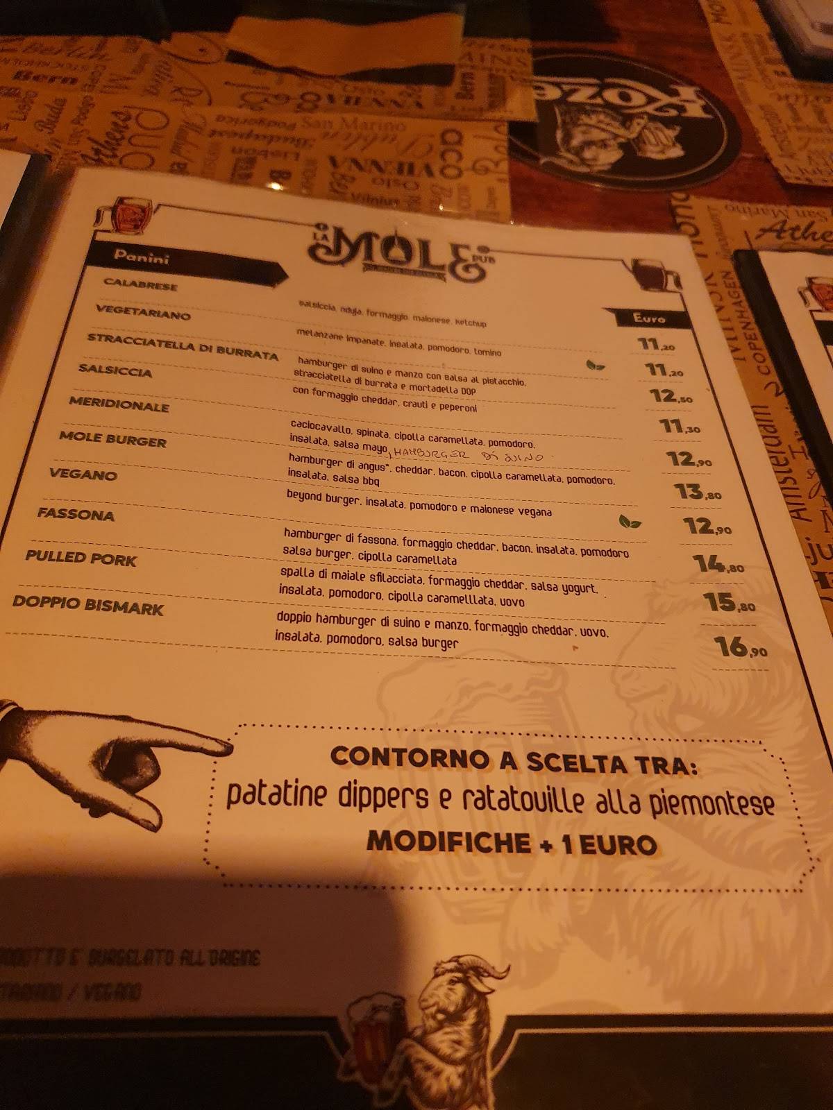 Speisekarte von La Mole Pub, Turin